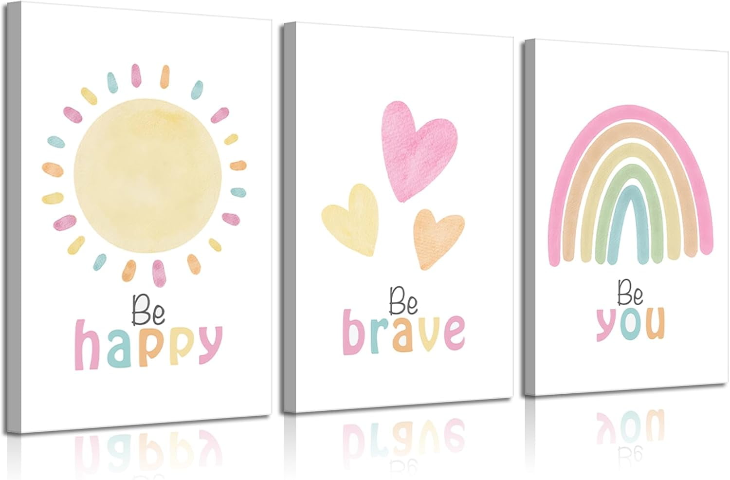 sotiu 3Pcs Rainbow Nursery Canvas Wall Art Be Happy Be Brave Be You ...