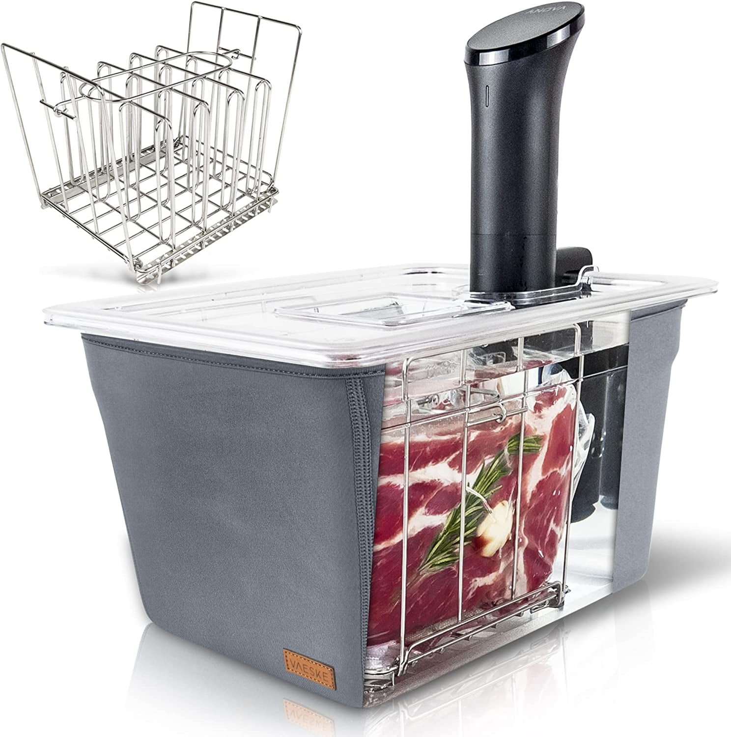 sous vide container 12 quarts with lid, sous vide rack & insulating sleeve | neoprene retains ...