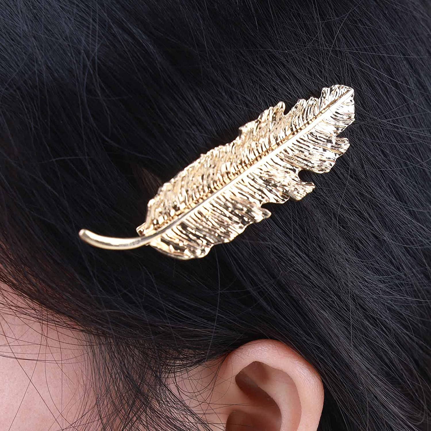 southwit Vintage Leaf Hair Clip Barrettes Gold Feather Hair Barrettes ...