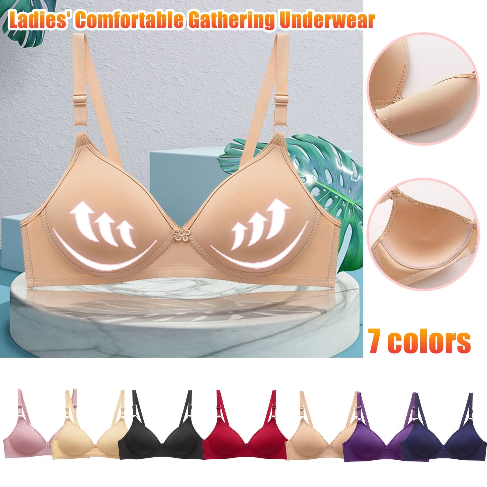 sovlvnd Deals 2024 Women's Bra Over Size Soild Wire Free Underwear Breathable One-Piece Bra ...