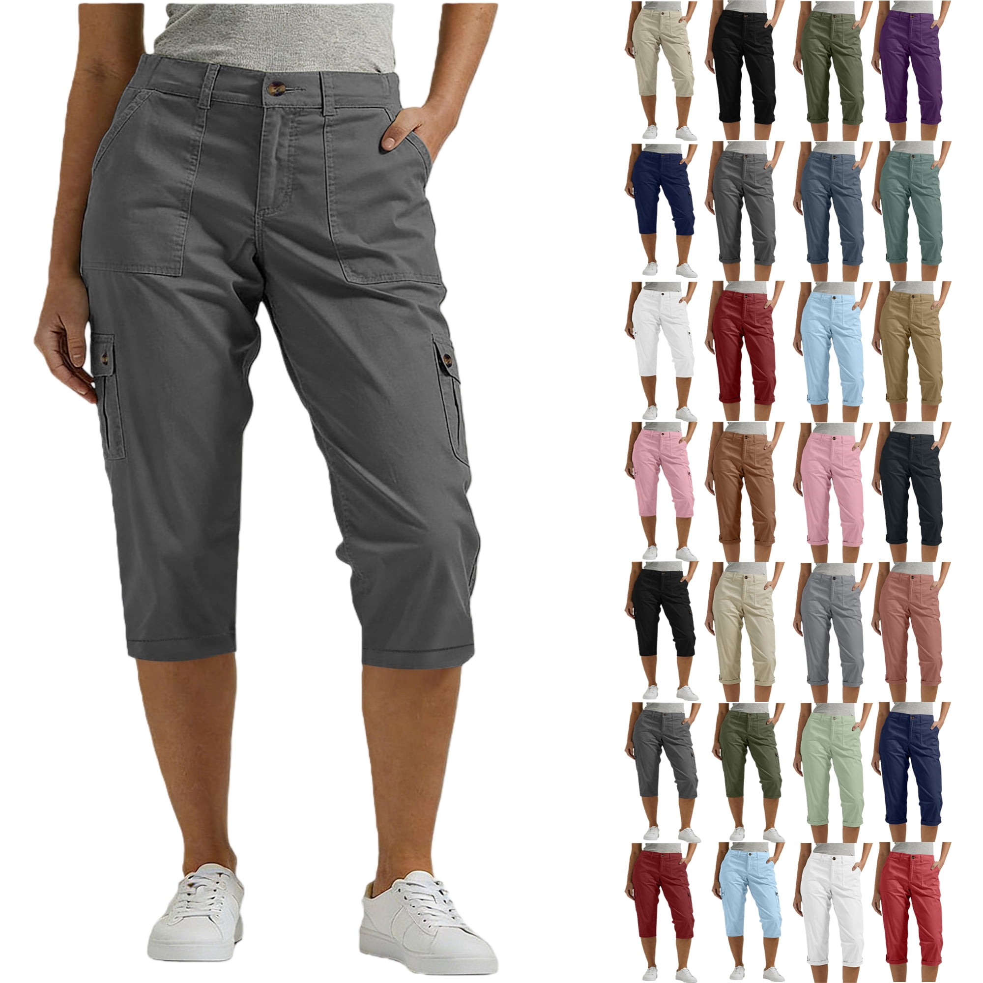 sovlvnd Fashion Plus Size Capris for Women Womens Casual Color Elastic ...