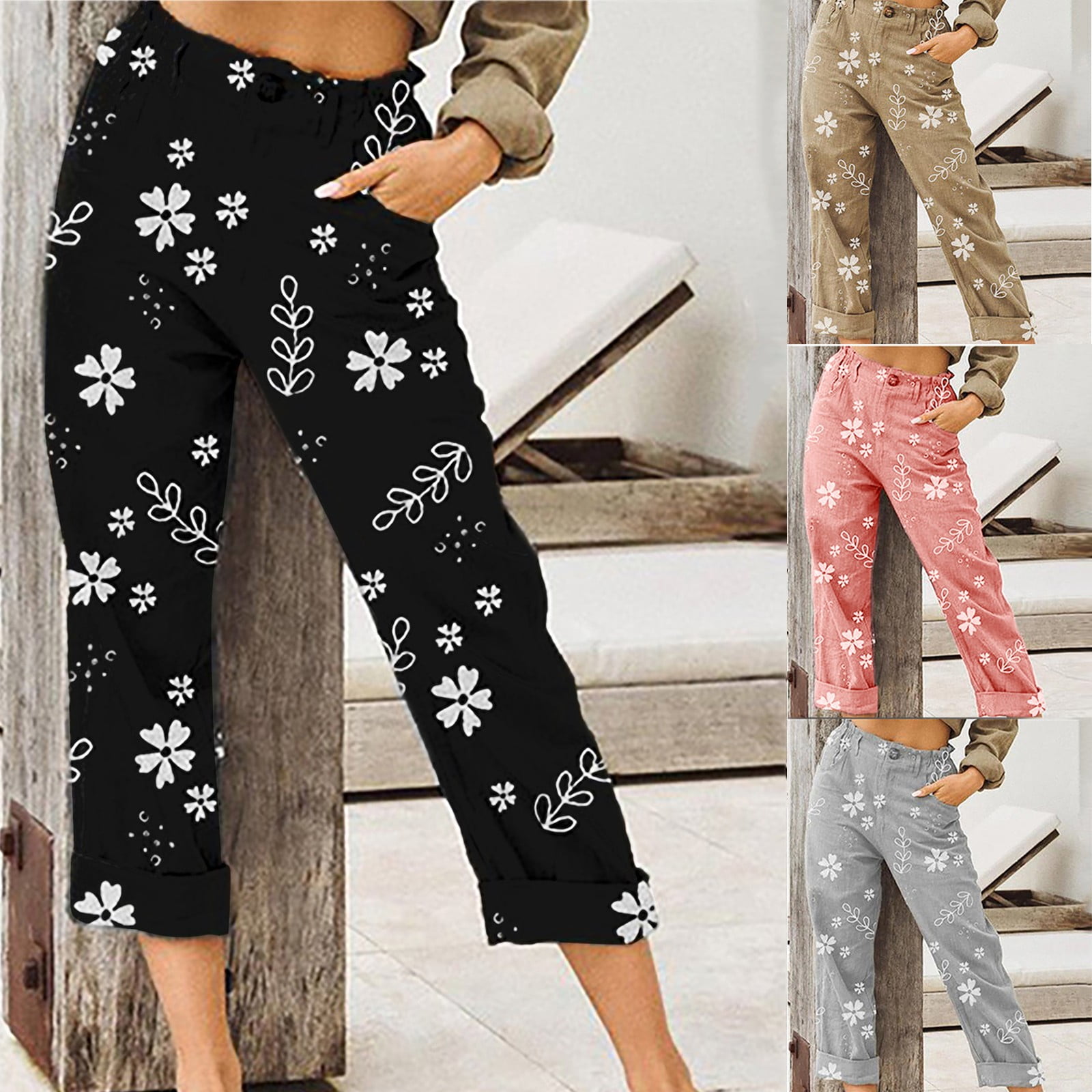 sovlvnd Summer Pants for Women Printing Straight Leg All-Match Casual ...