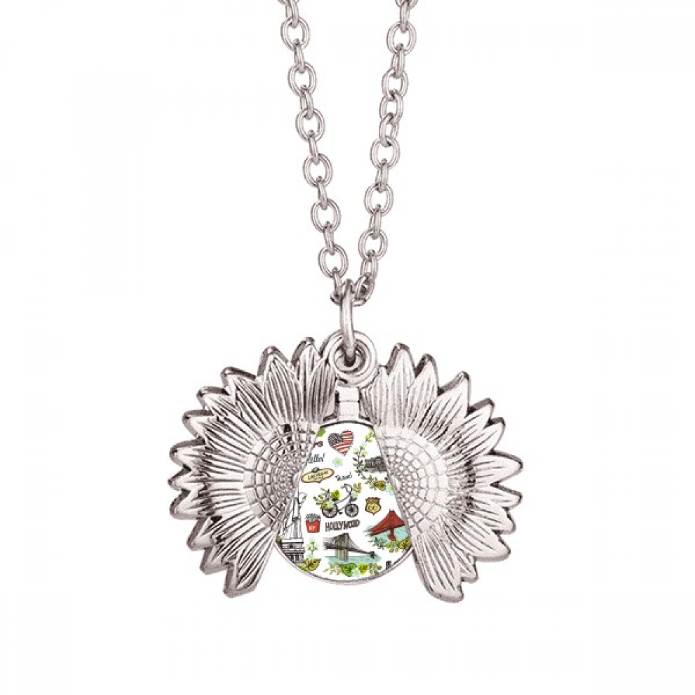 sp white house usa graffiti sunflower necklace pendant locket jewelry ...