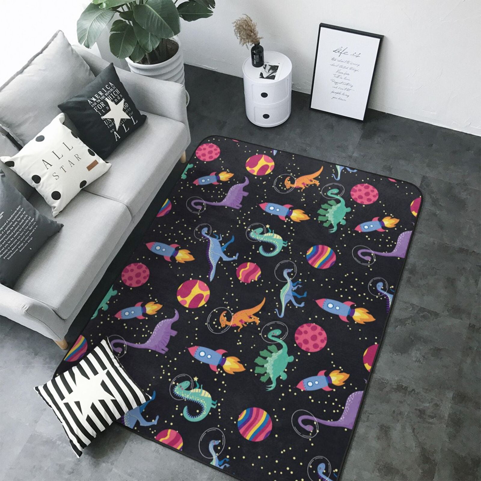 space Dinosaur colorful Rocket Area Rugs for Living Room Bedroom, 5x7 ...