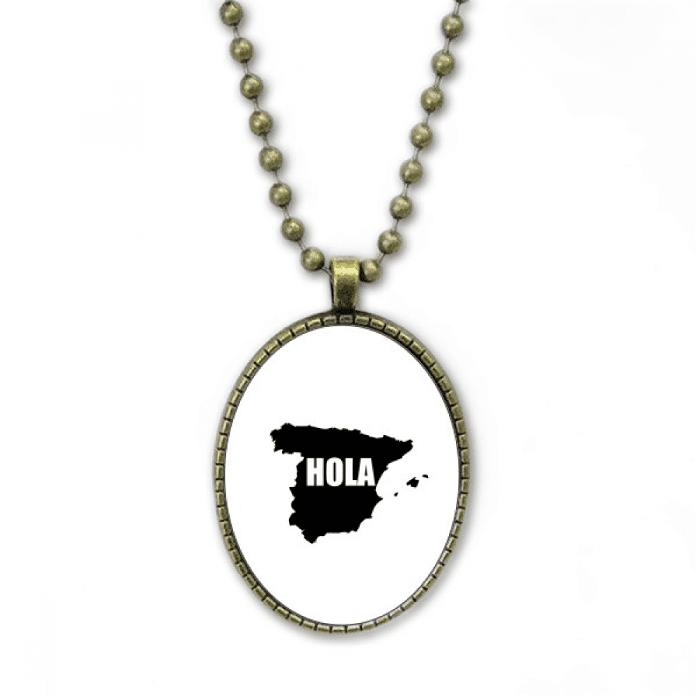 spain outline map hello greetings necklace vintage chain bead pendant ...