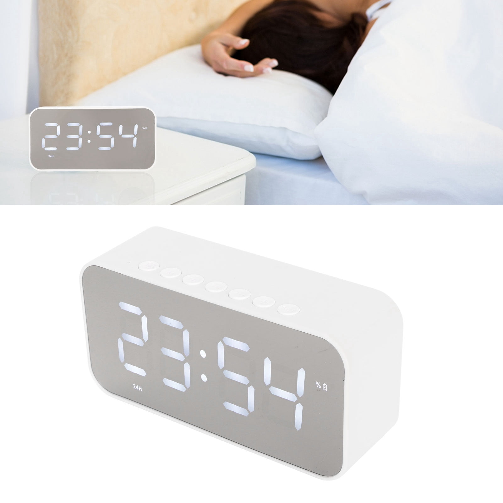 Speaker W/ Mirror Clock FM Radio, 1200mAh Battery, Clear Calls Temp ...