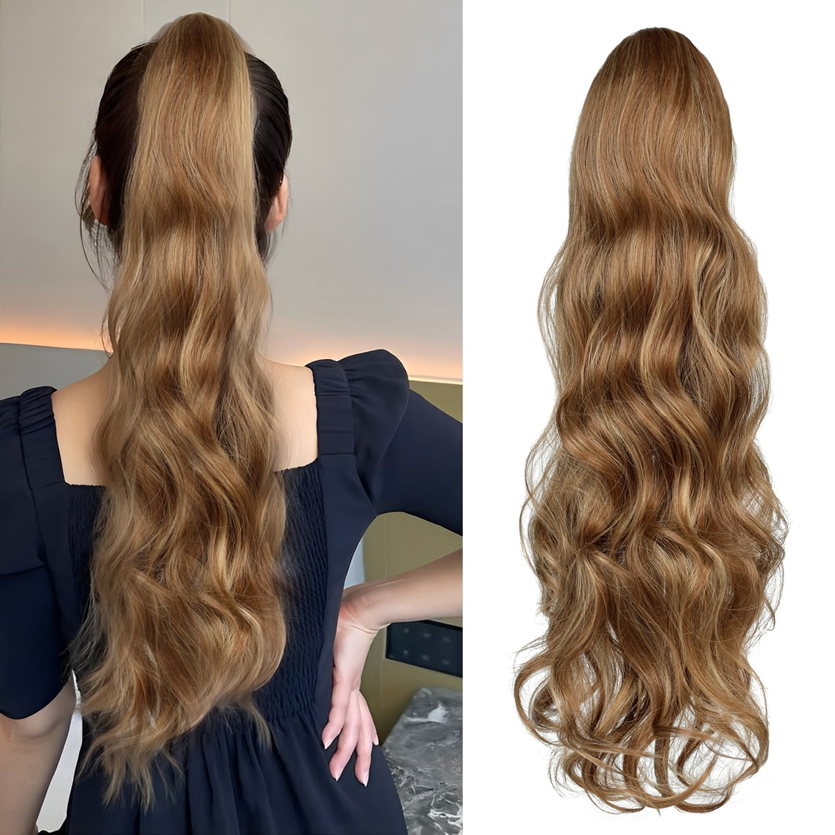 Dulchany 22" Long Wavy Drawstring Ponytail, Women Natural Soft Clip in ...