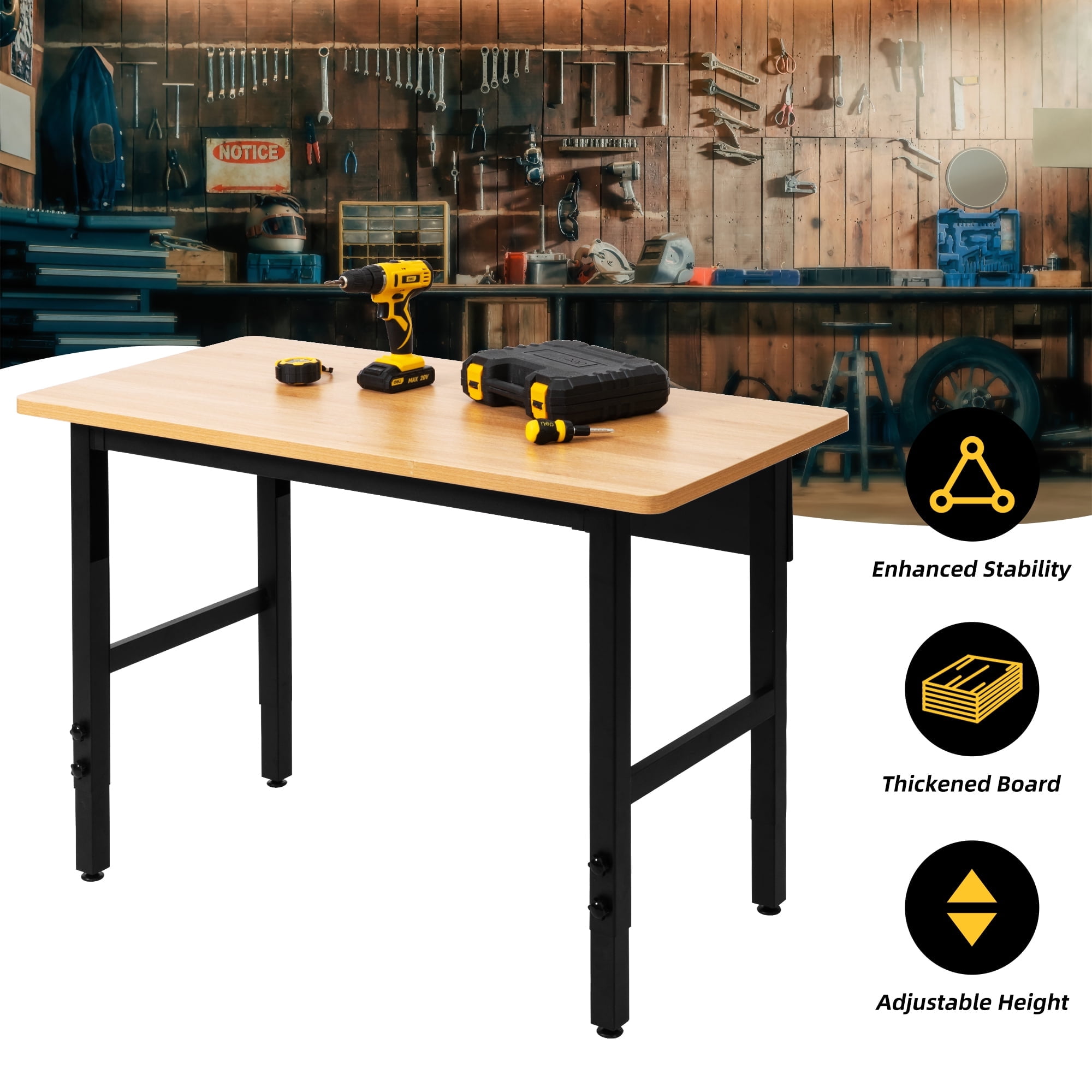 spanspace 48" Heavy-Duty Adjustable Workbench, Multi-Purpose Hardwood ...