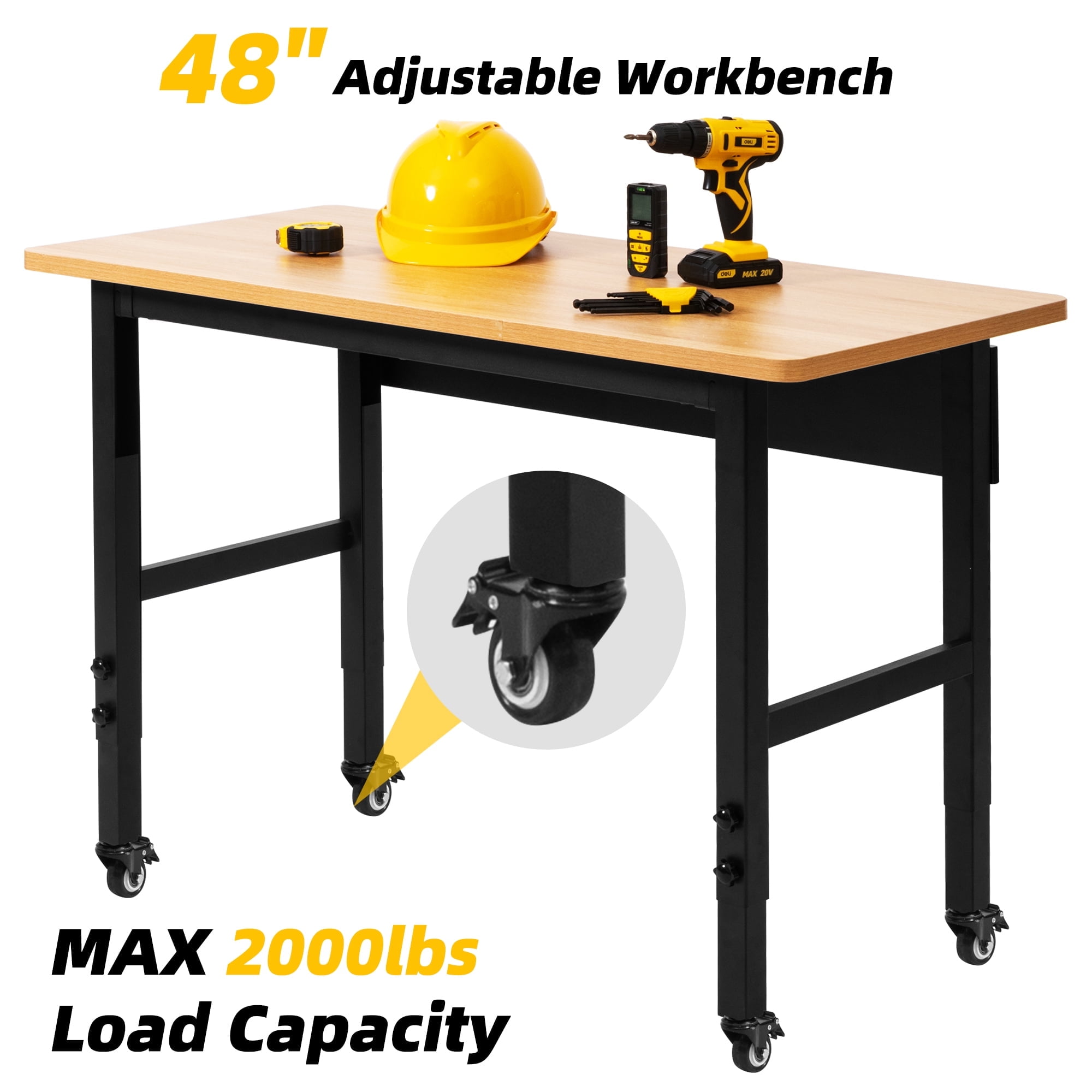spanspace 48" Adjustable Heavy-Duty Workbench, Hardwood Top Worktable ...