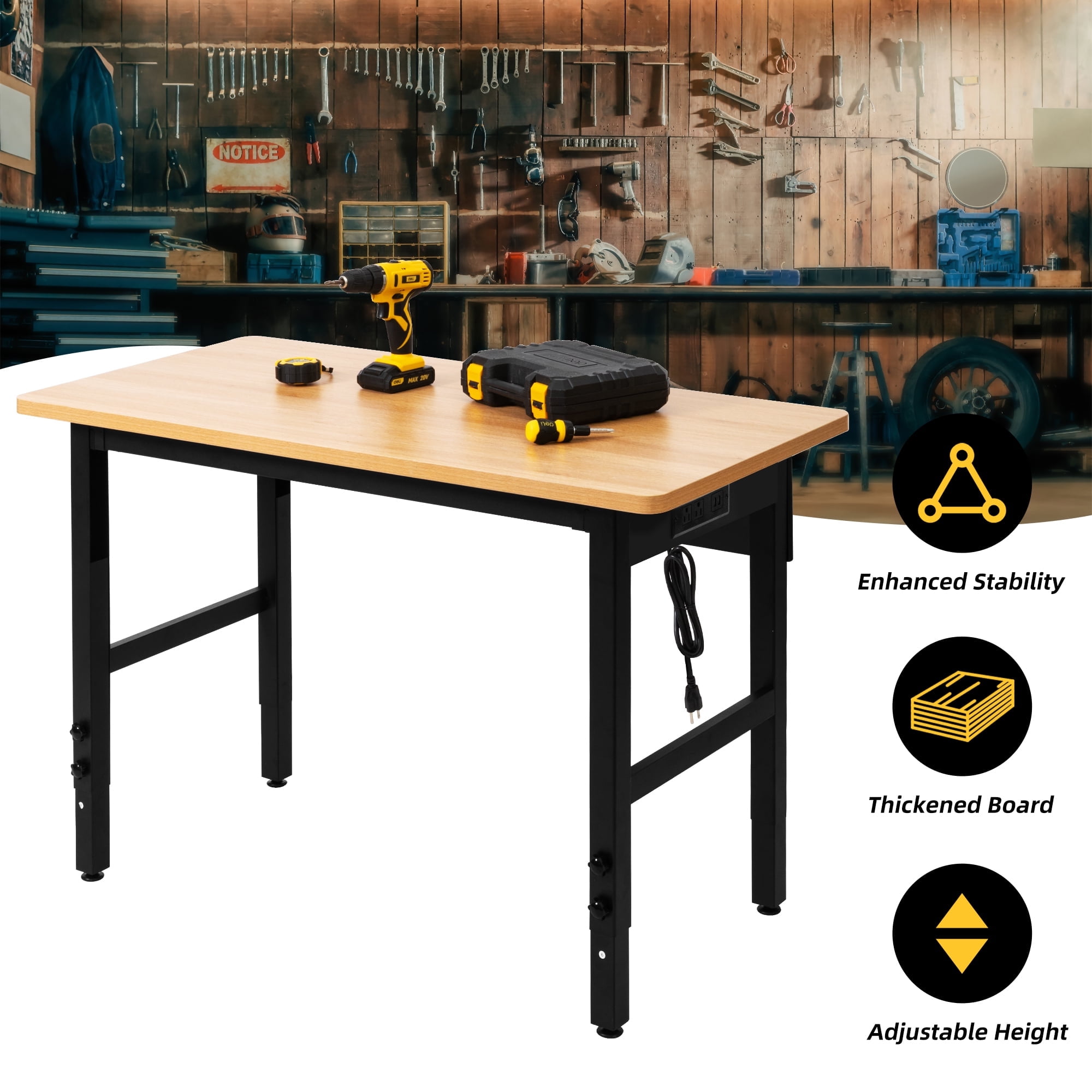 spanspace 48" Adjustable Workbench, 48" L X 24" Hardwood Top Worktable ...