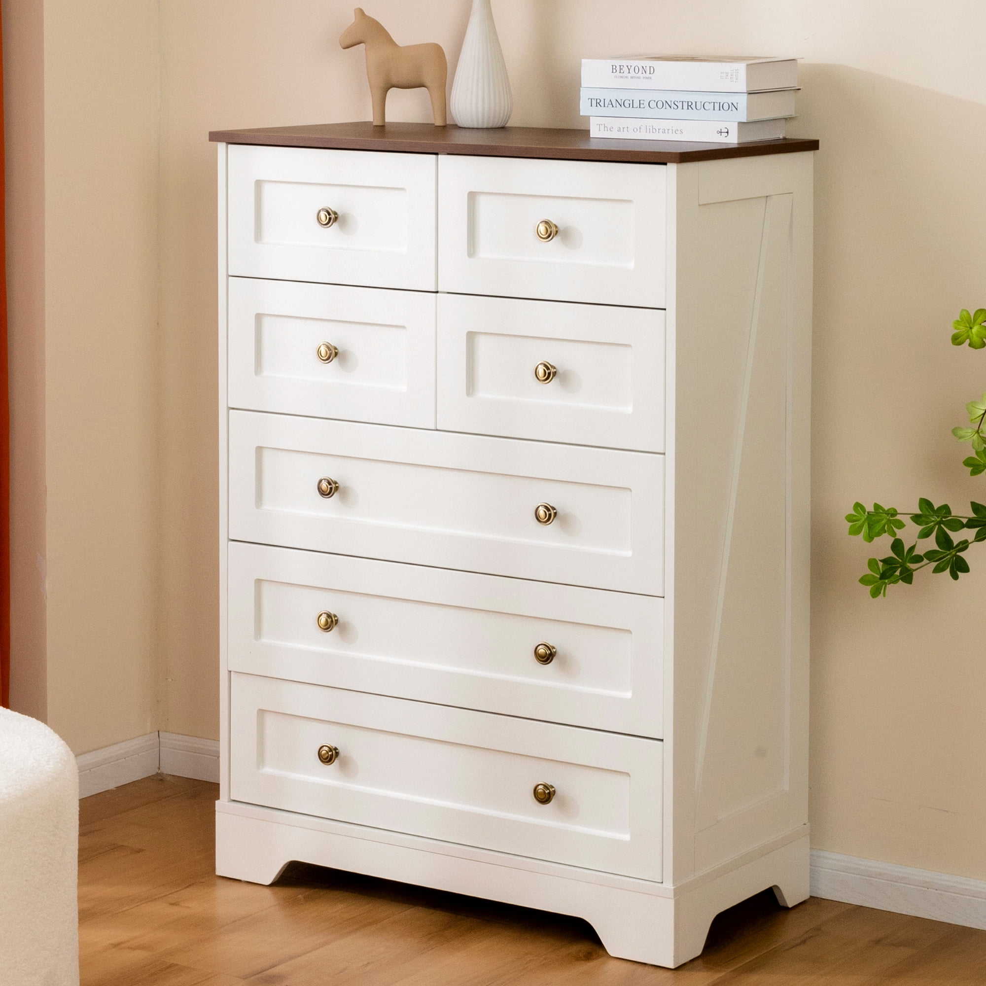 spanspace 7 Drawers White Dresser for Bedroom,Wood Tall Chest of ...