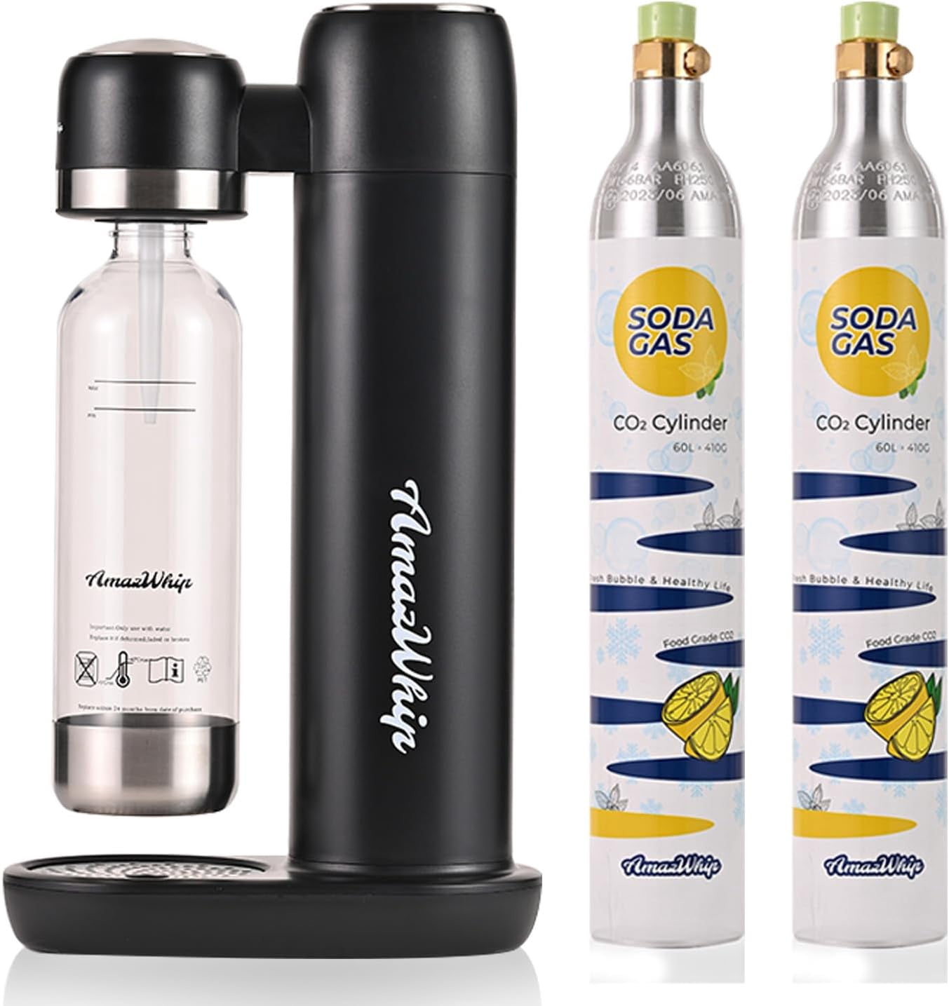 sparkling water maker, paired with CO2 gas canisters and 1L water ...