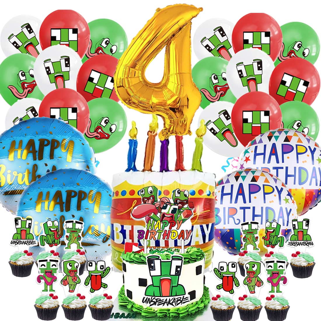 speakable Party Supplies 4th Decor Kit Balloons Birthday Cake Topper ...