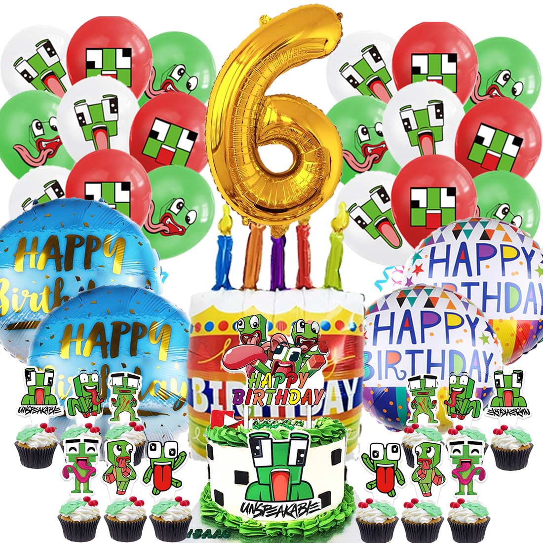 speakable Party Supplies 6th Decor Kit Balloons Birthday Cake Topper ...