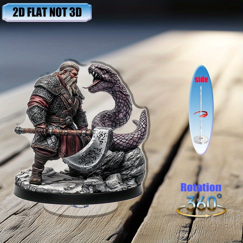 A spinning acrylic tabletop piece featuring a crimson-armored dwarf ...