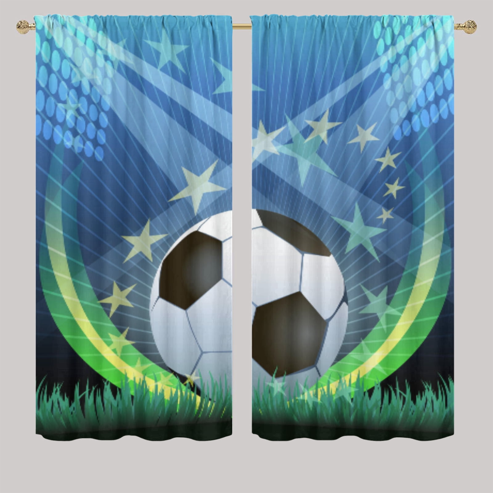 sport Blackout Curtains Set soccer ball on a grass stadium arena Light ...