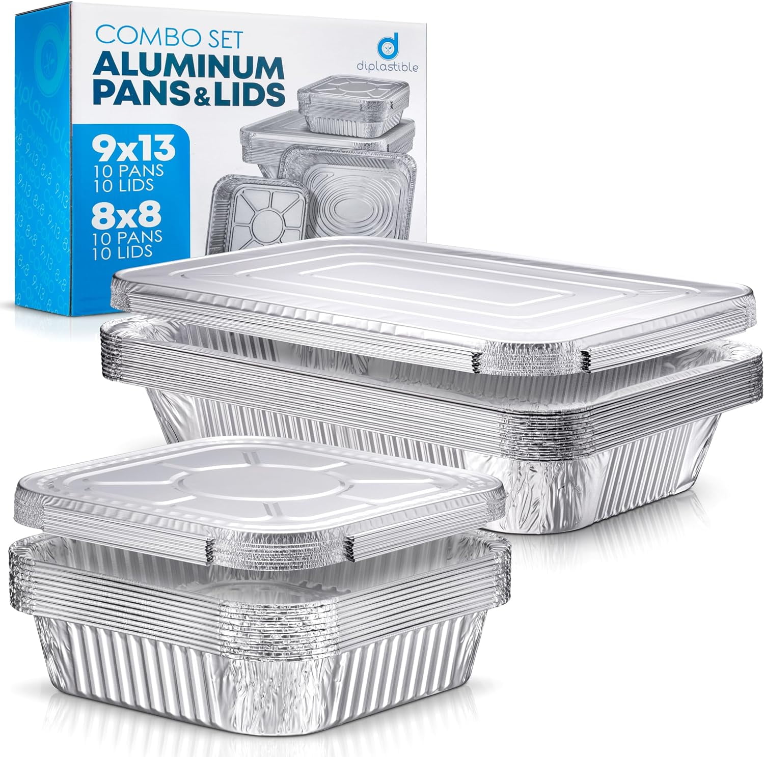 sposable Aluminum Foil Pans With Lids, 9x13 (10pc) And 8x8 Square (10pc ...