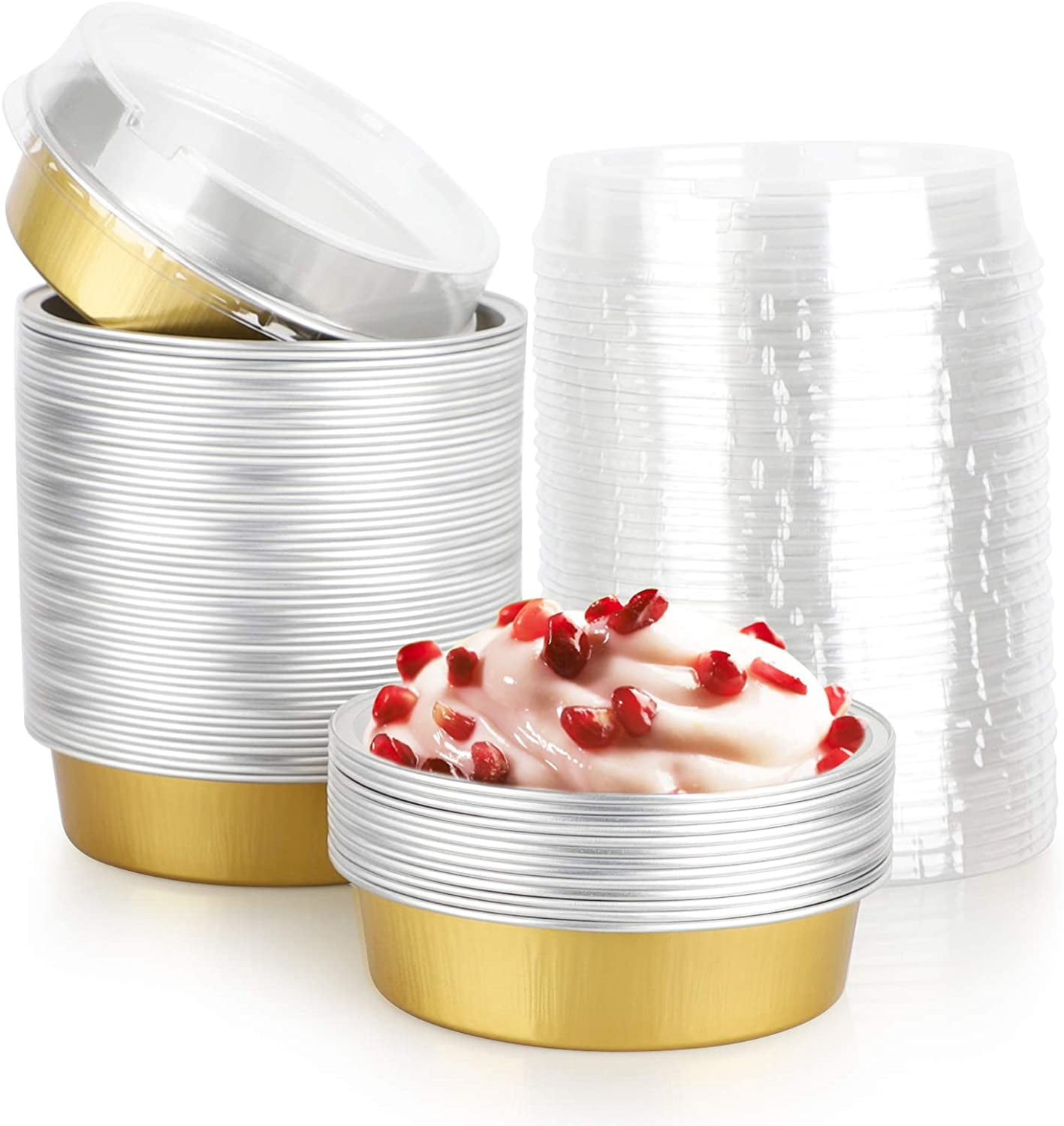 sposable Pie Tins 4 Inch, 50 Pack Mini Tart Pans with Lids, 8 Oz Golden ...