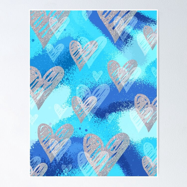spray paint hearts - blue/silver Poster - KIRA.1016, UNFRAMED-24x36 ...