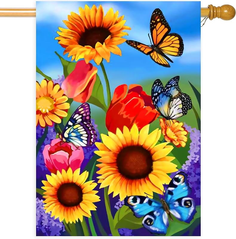 spring garden Flag 12x18 Double Sided Vertical, Small monarch Butterfly ...