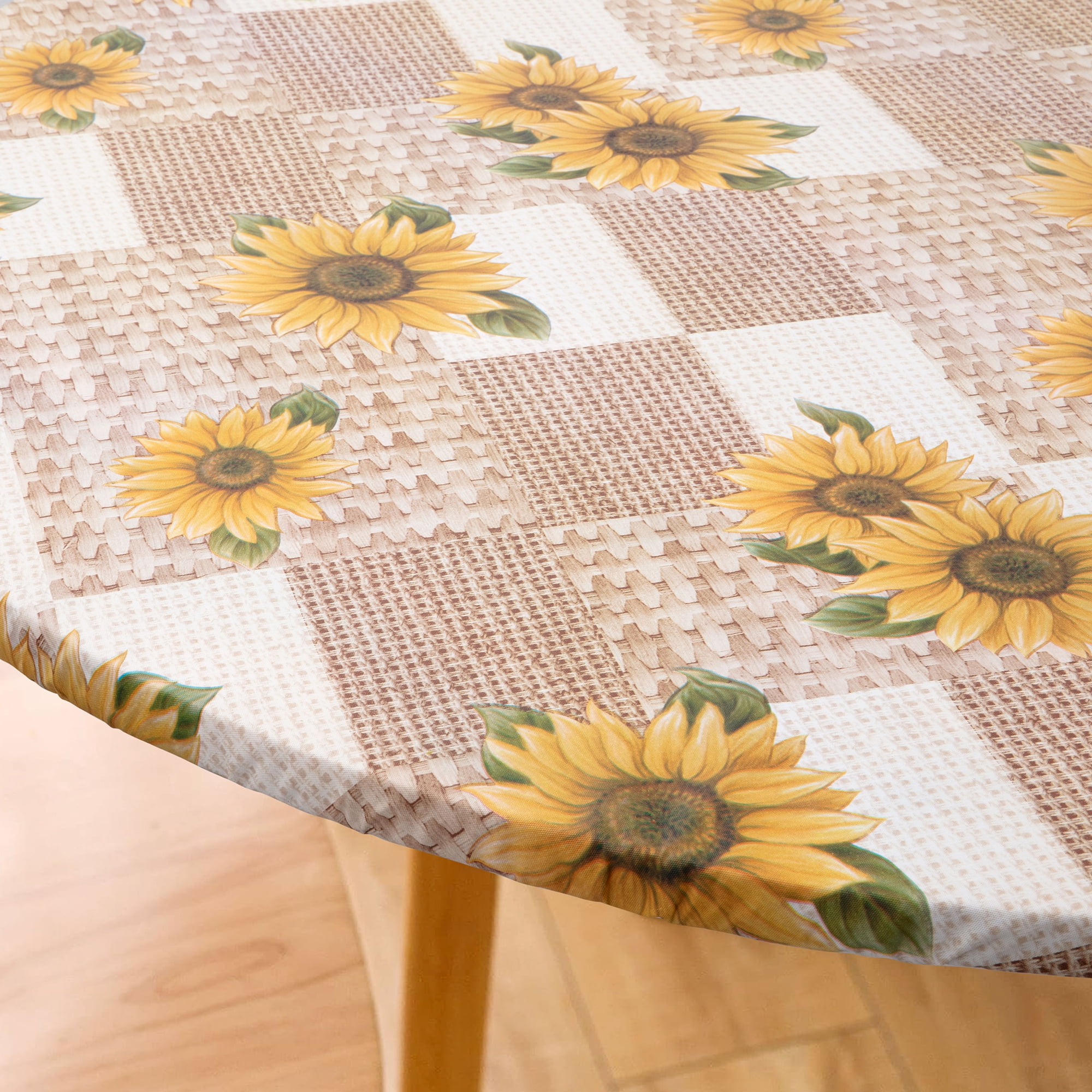Springrain Round Sunflower-Pattern Vinyl Tablecloth, Waterproof Flannel ...