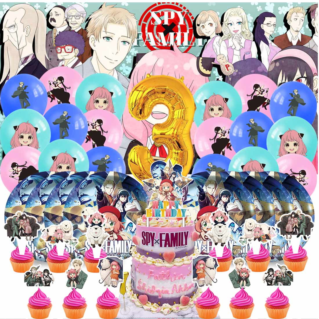 Spy × Family Balloons Party Supplies 3rd Decor Tableware Birthday Cake Topper Decorations Banner ...