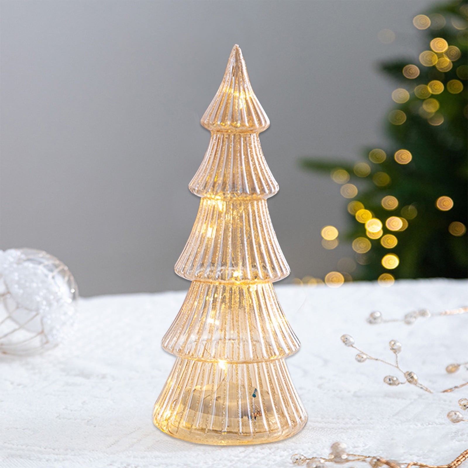sruoe Christmas Tabletop Trees Crystal Glass Christmas Tree with Light ...