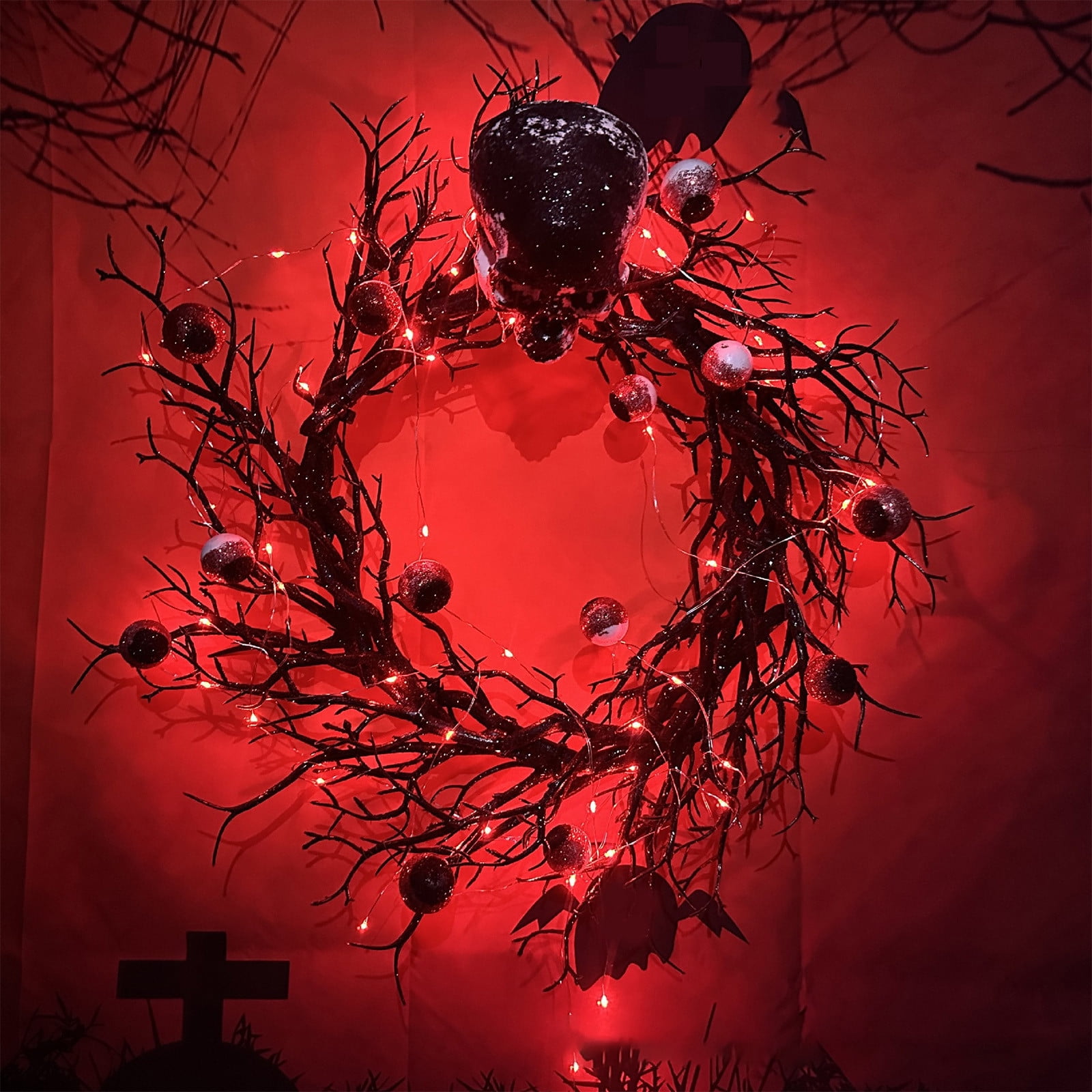 sruoe Halloween Wreaths for Front Door Skull Head Branches Wreath with ...