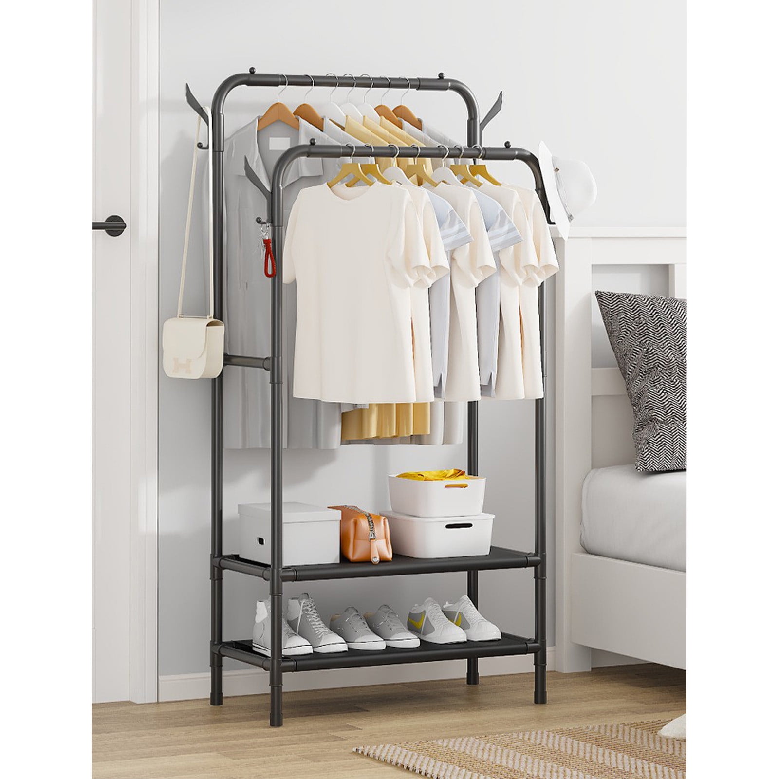 sruoe Shoe Rack for Closet, Metal Hanging Clothes Rack Cabinet Storage ...