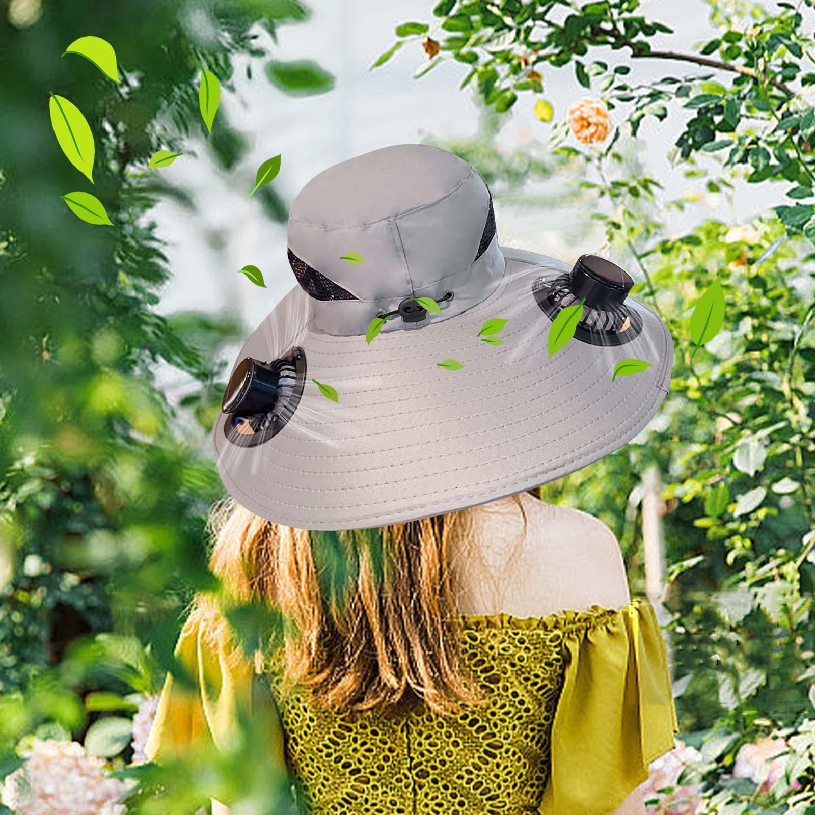 sruoe Solar Powered Fan Hat, Hat with Solar Fan, Wide Brim Solar Fan ...
