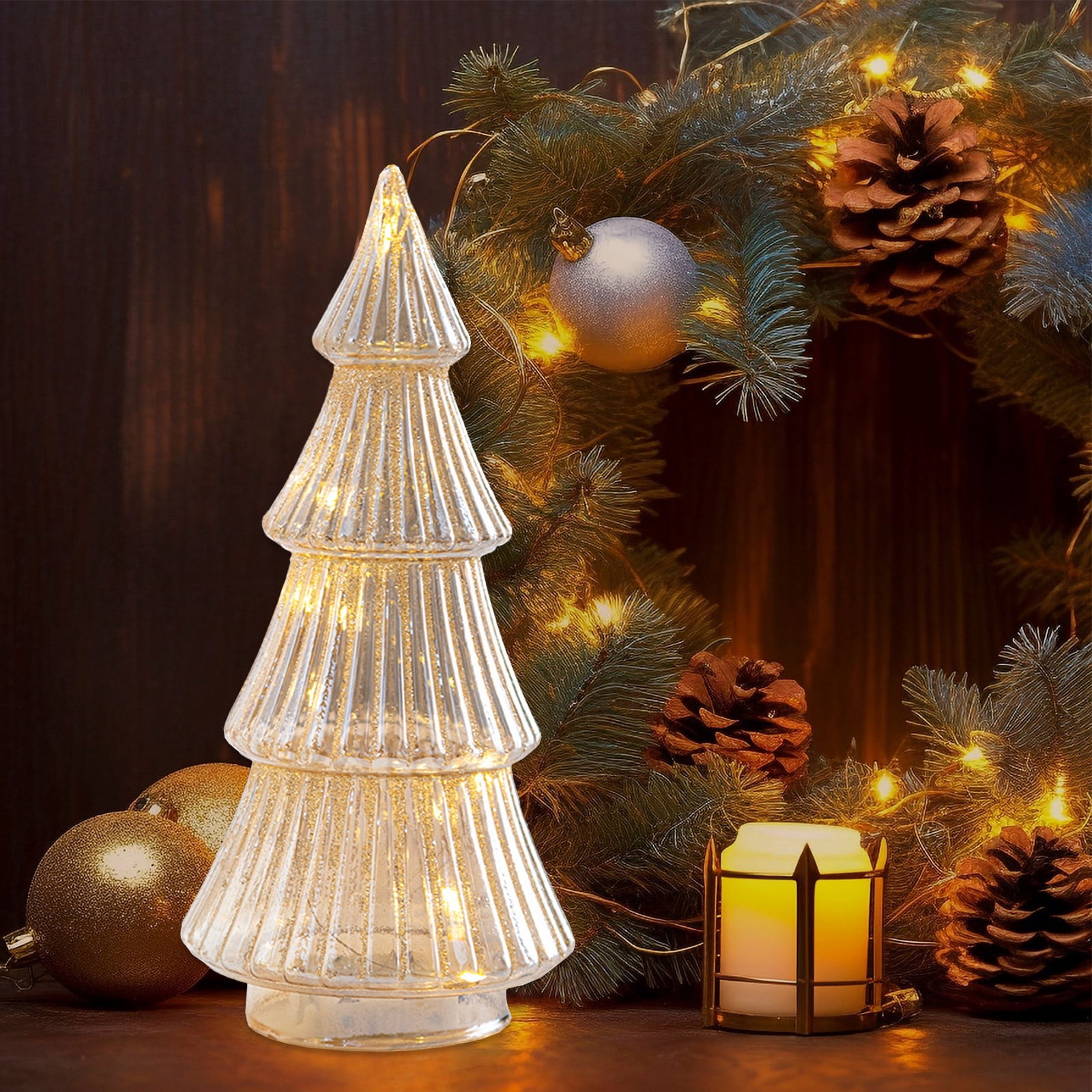 sruoe Tabletop Christmas Trees Crystal Glass Christmas Tree with Light ...