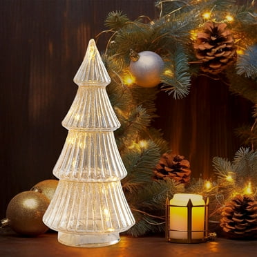 Lighted Ribbed Glass Tabletop Trees - Red - Walmart.com