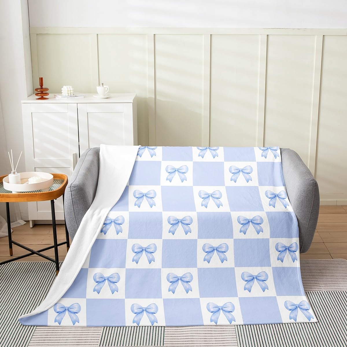 ss Bowknot Flannel Blanket,Dreamy Blue Bow-tie Girly Bow Fleece Blanket ...