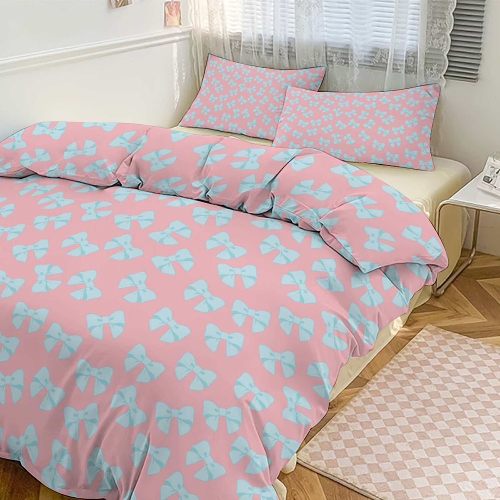 ss Cute Bow Duvet Cover Set Themed Multicolor Polyester Bedding Set for ...