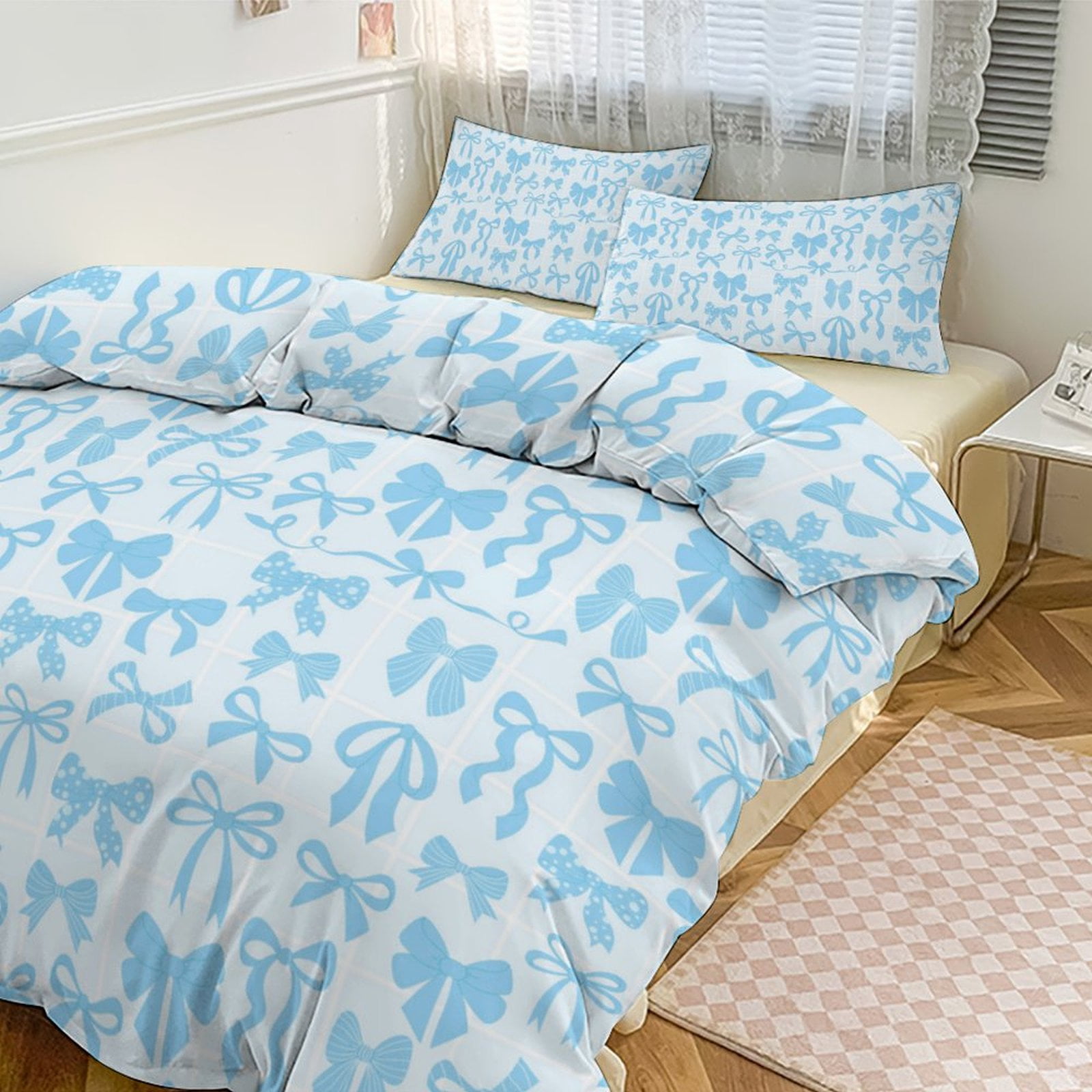 ss Cute Bow Duvet Cover Set Themed Multicolor Polyester Bedding Set for ...