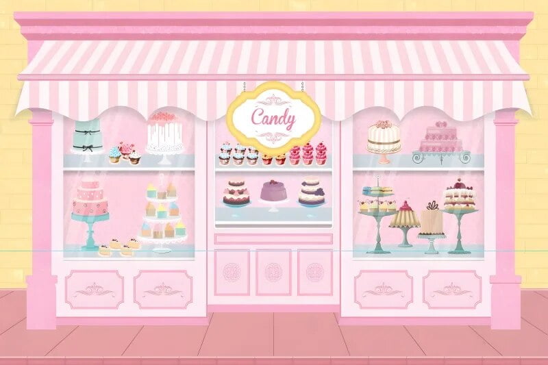 ss Pink Cartoon Supermarket Shopping Photocall Background Baby Poster ...