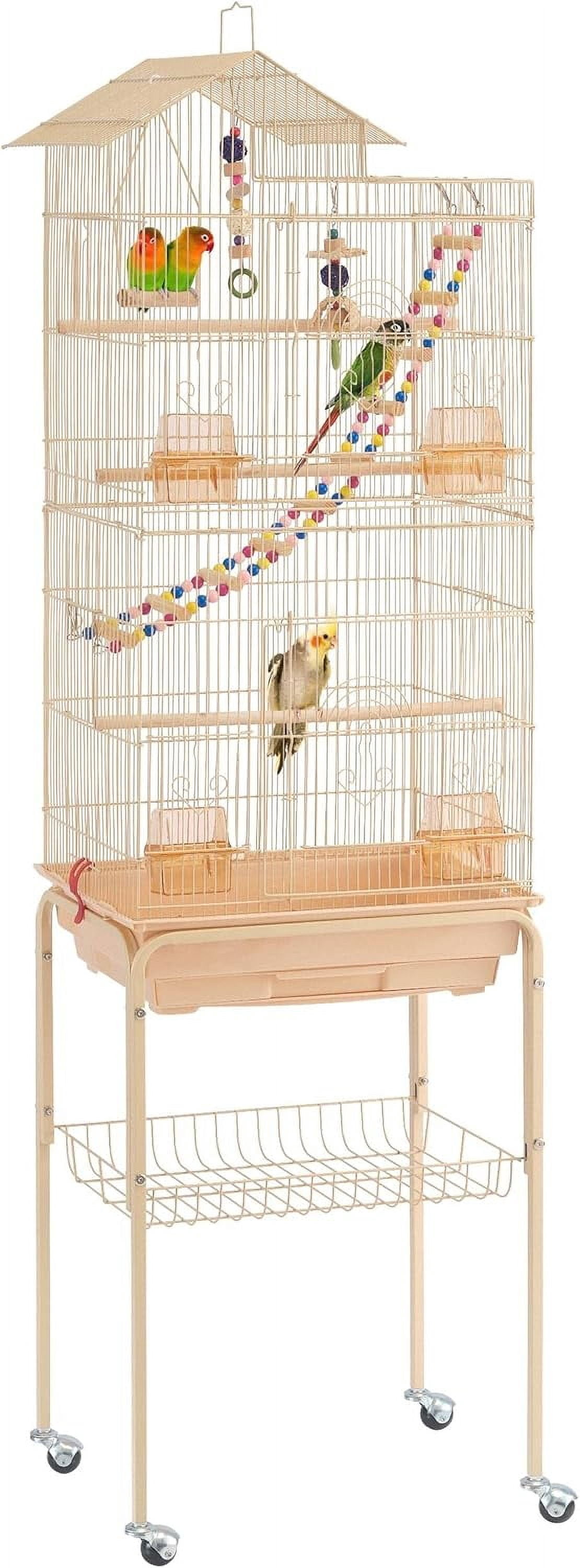 ssybab 62.4'' Roof Top Bird Cage Wrought Iron Rolling Parrot Cage for ...