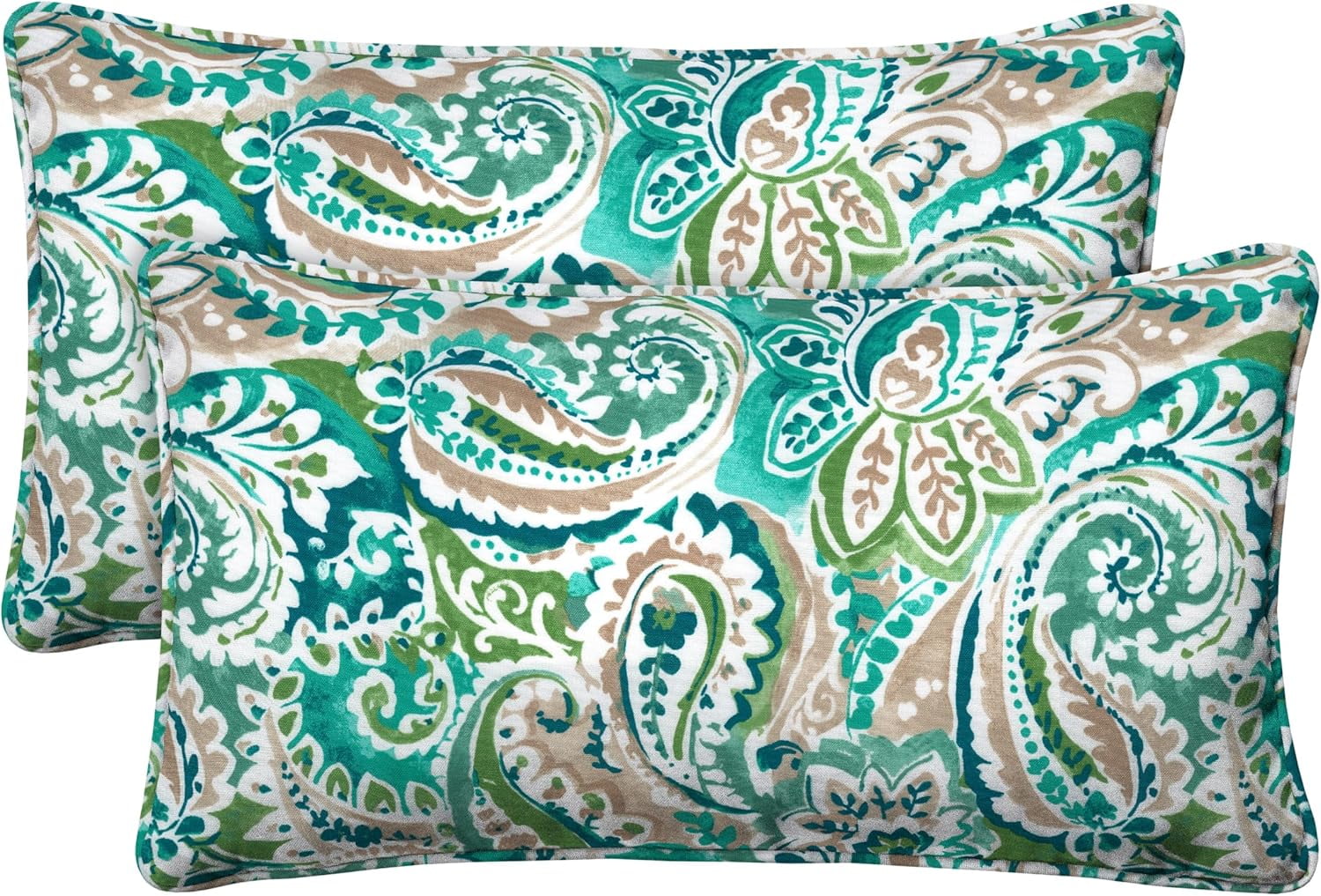 ssybab Outdoor Lumbar Pillow 2-Pack, 22 x 12, Geneva Paisley Turquoise ...