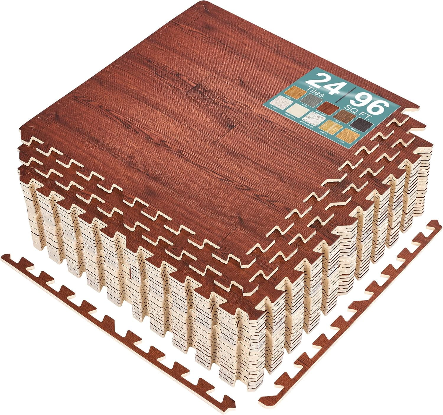 ssybab Wood Grain Floor Tiles Foam Mat EVA Interlocking Mats Tile 3/8 ...