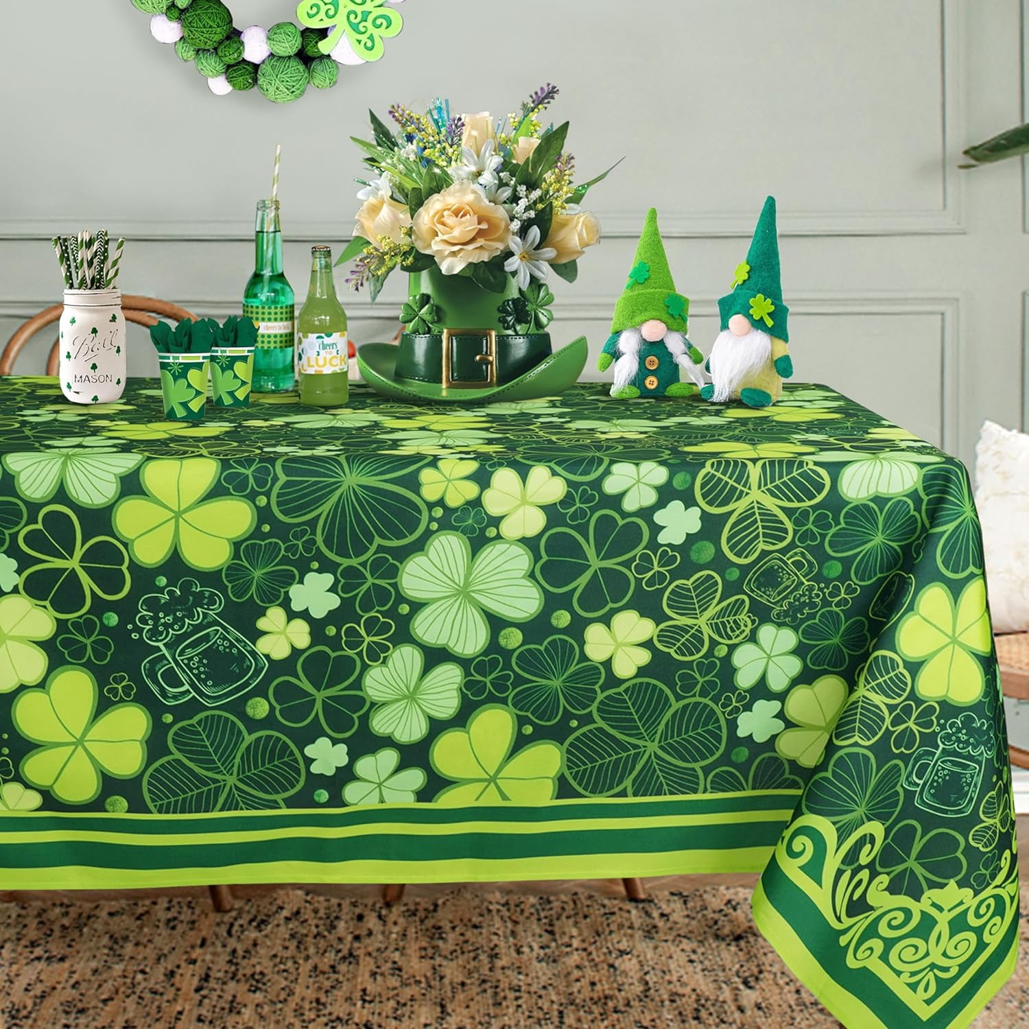 st Patricks Day Tablecloth Green Shamrock Decorations Table Cloth ...