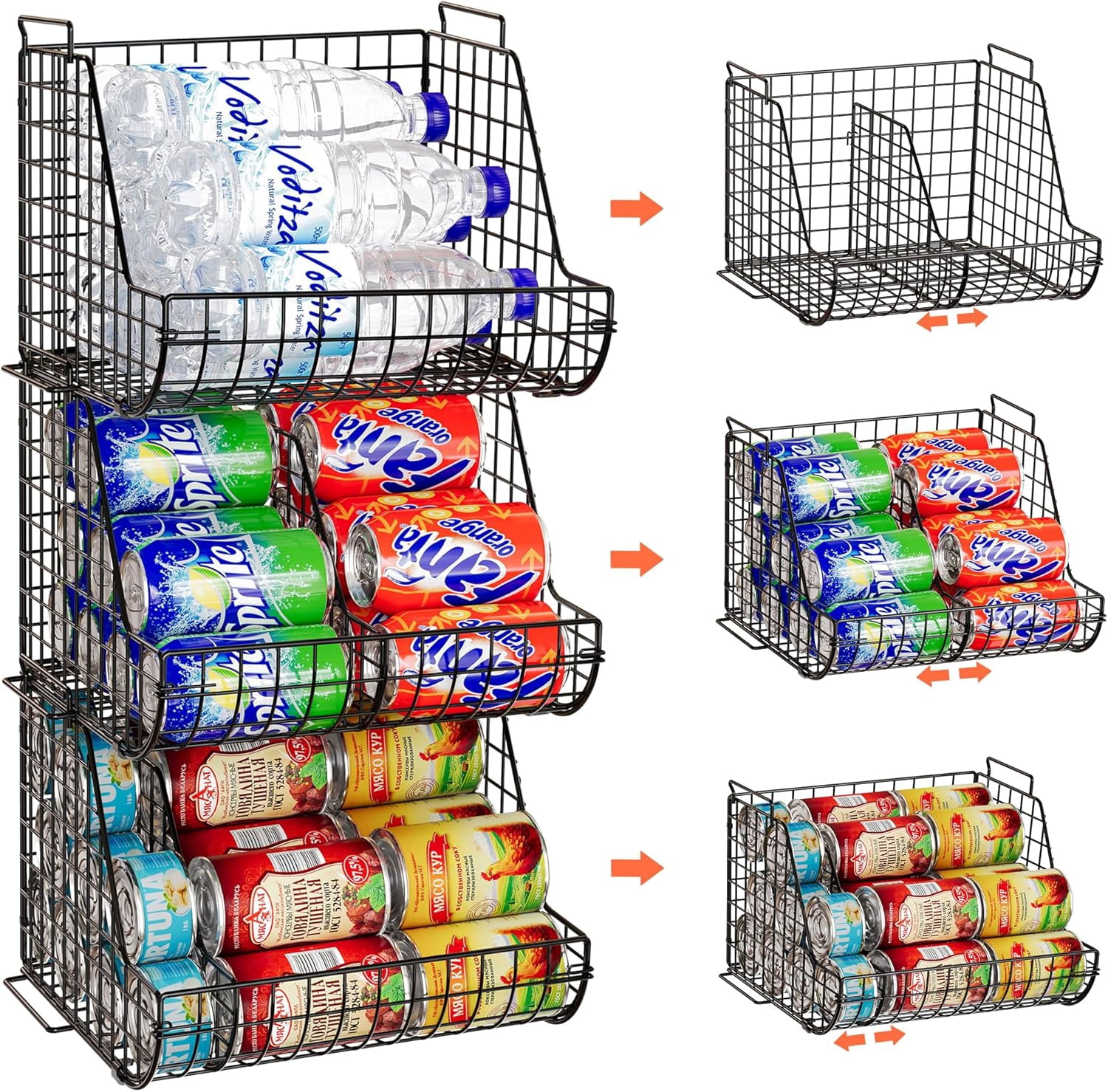 Stacking Can Dispensers 3 Tier with 3 Divider, Large Pantry Can ...