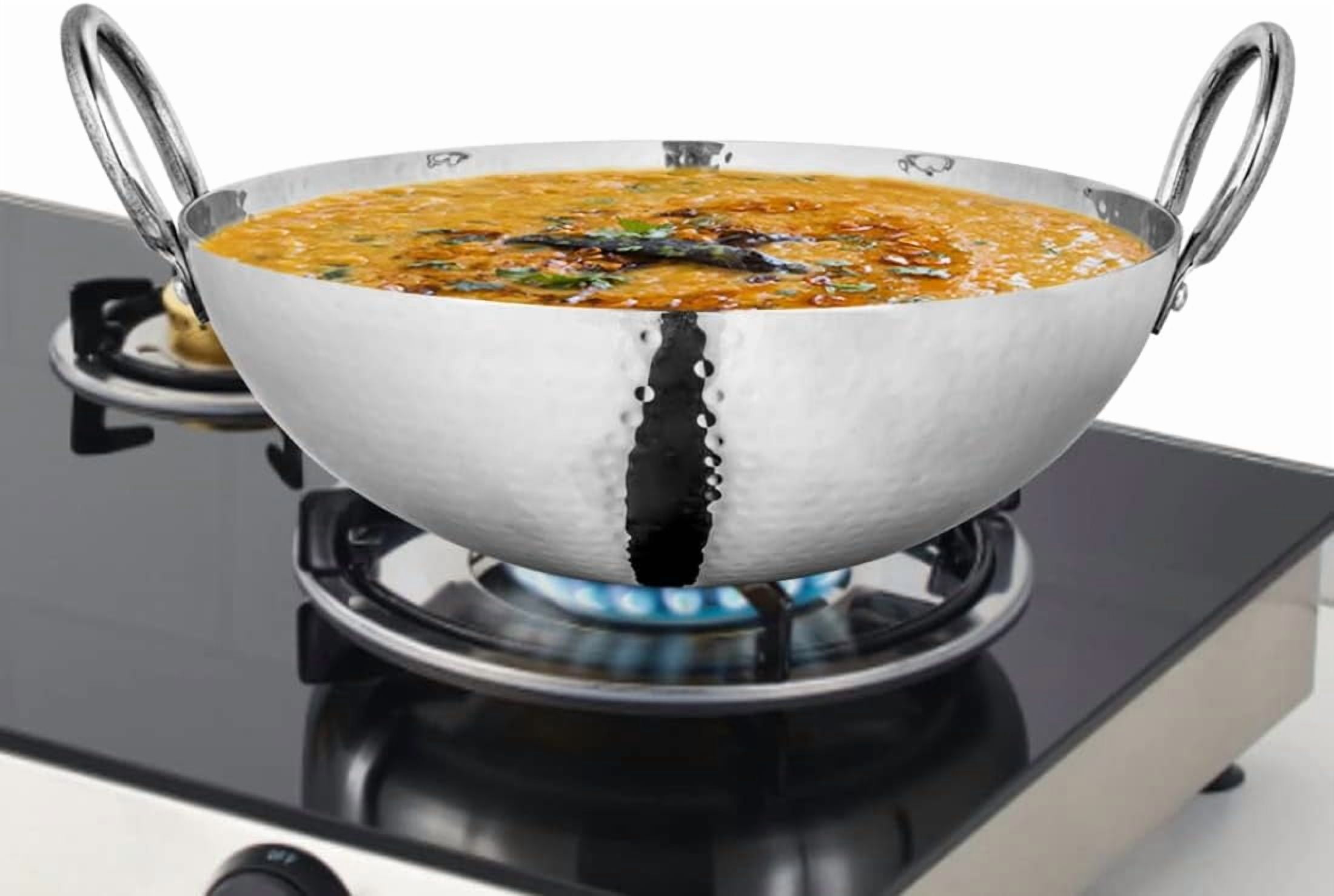 **stainless steel 1.8 litre triply deep pro light weight hammered kadhai, 22 cm, 892 grams ...