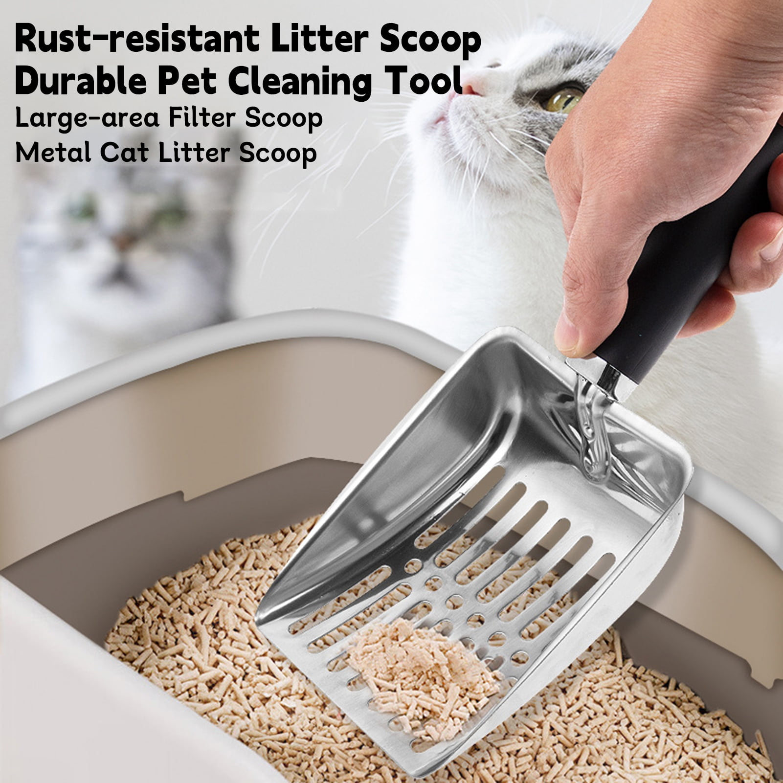 stainless steel cat litter scoop - poop sifting scooper with non-slip ...