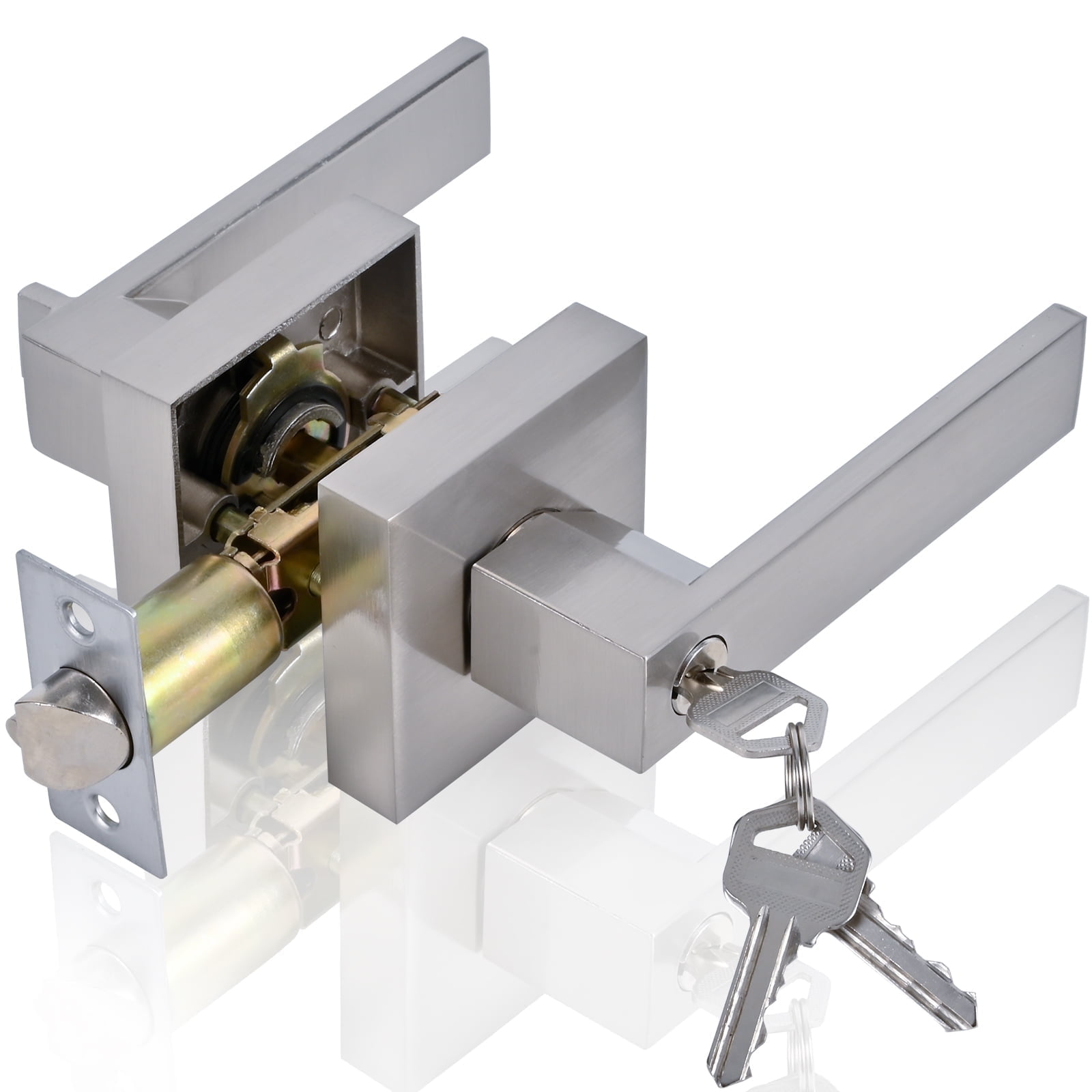 The stainless steel design of the indoor door handle lock with key is ...