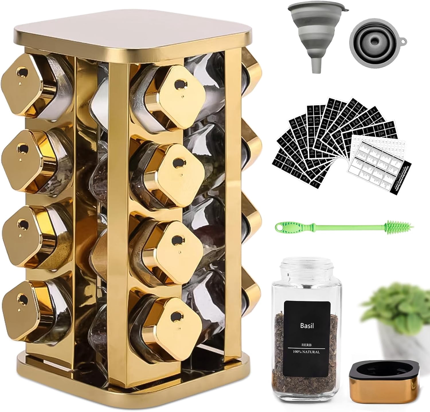 stainless steel spice rack with 16 food grade glass cans-275 spice ...