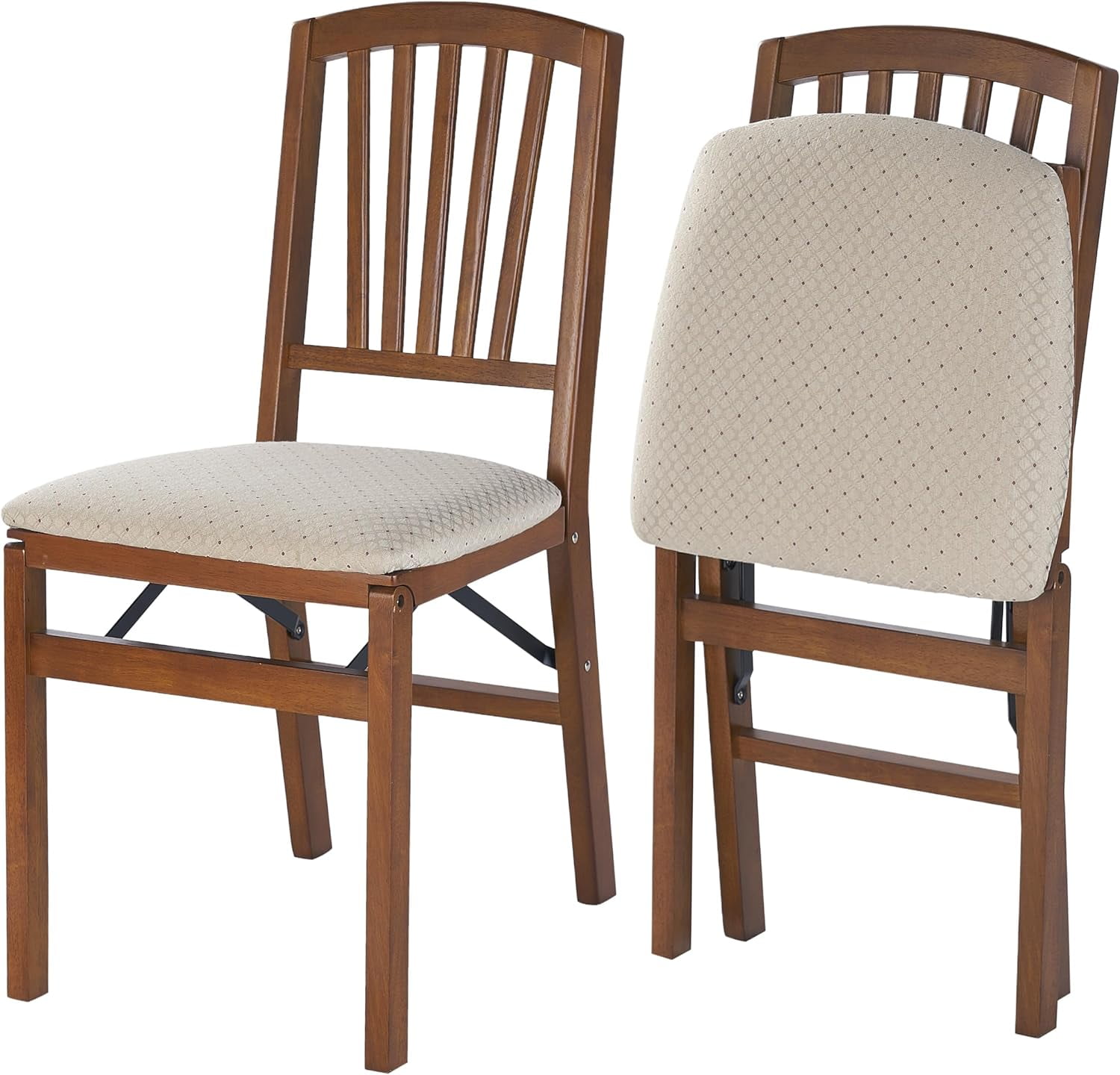 stakmore slat back wooden folding chairs with padded seats, set of 2 ...