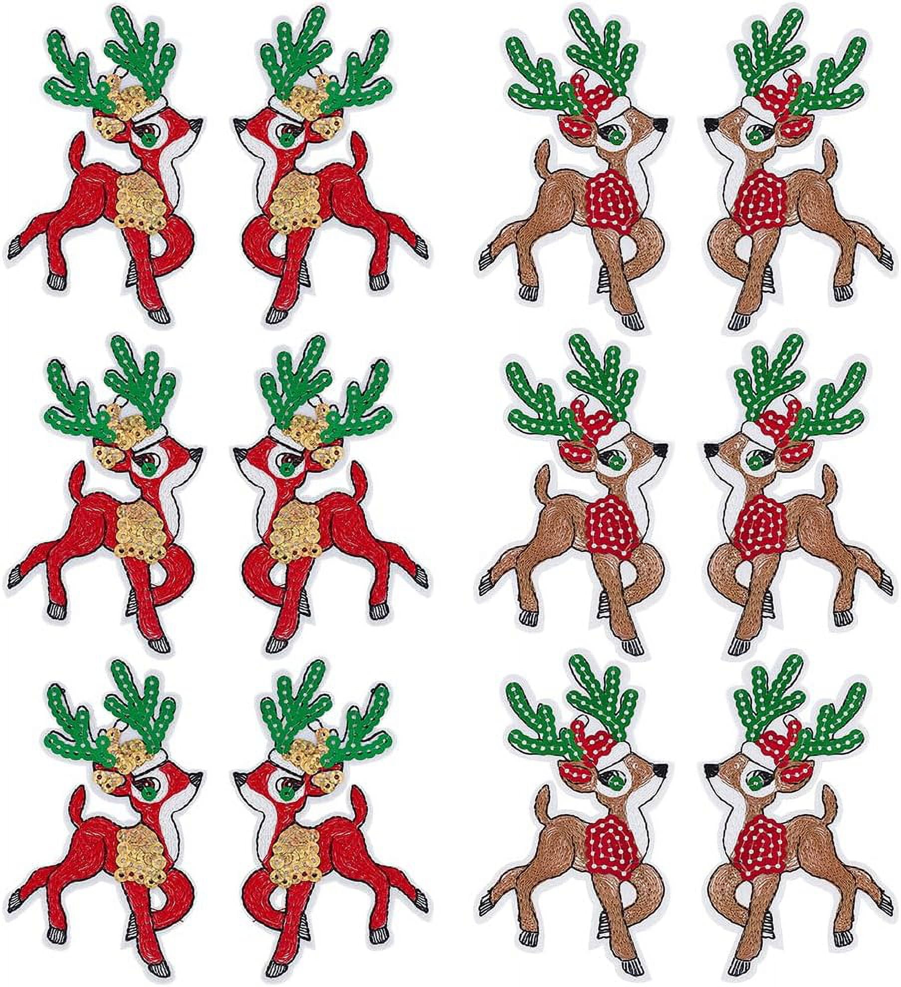 stallry 6 Pairs 2 Colors Christmas Deer Patches Sequin Reindeer Iron On ...