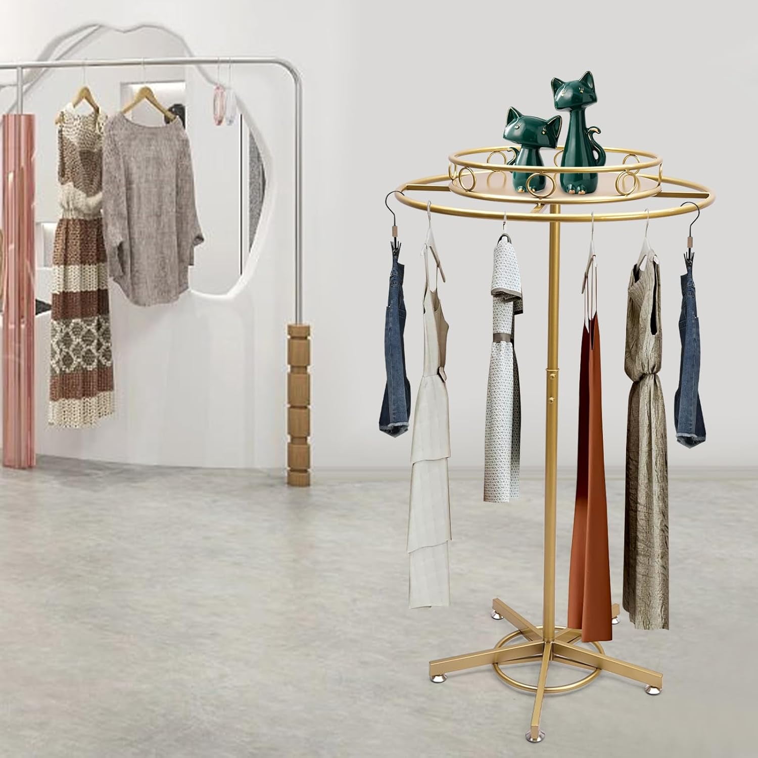 standing Round Garment Retail Display Rack, Rotatable Clothes Rack with ...