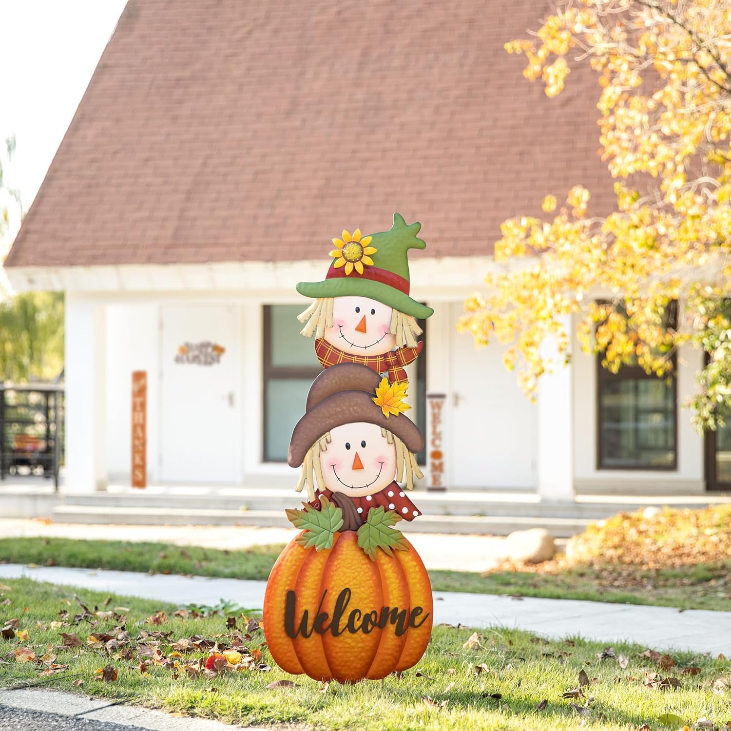 staple 46" H Fall Decorative Yard Signs with Stakes, Metal Stacked ...