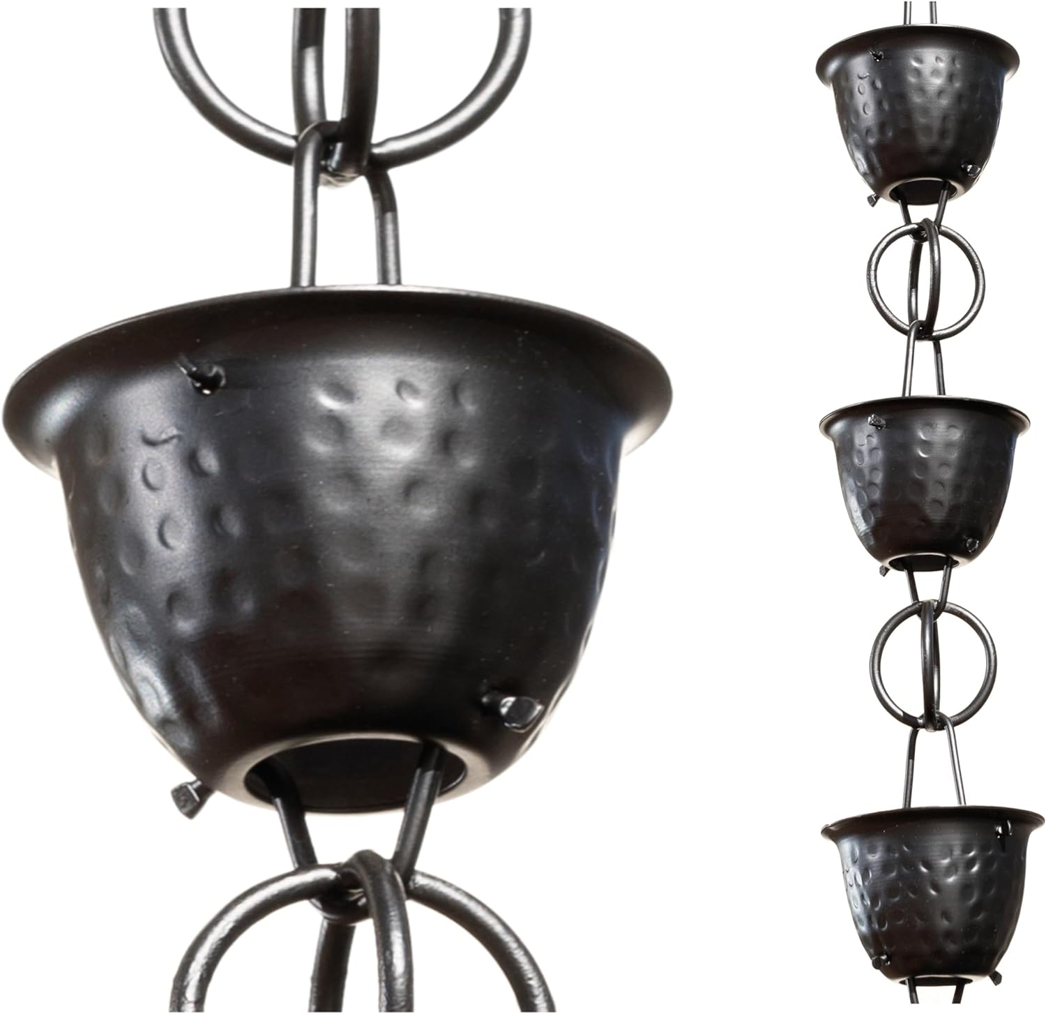 staple Aluminum Hammered Cup Rain Chain, 8.5 ft Black Powder Coated ...